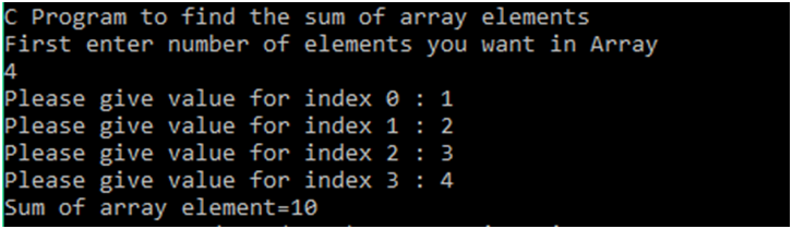 C Program To Find Sum Of Array Elements Quescol